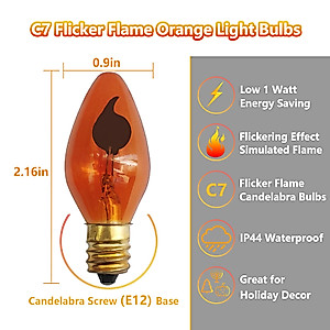 C7 Flickering Flame Light Bulbs, 12 Pack Orange Flickering Light Bulbs E12 Candelabra Base Light Bulbs, 1 Watt Edison Light Bulb for Chandelier Night Light Candle Lamp Christmas Halloween Decoration
