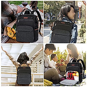 EMPSIGN Lunch Backpack for Women & Men, 15.6 Inch Laptop Backpack Cooler Bag with USB Port & Insulated Lunch Box, Waterproof Light Weight Diaper Bag for Travel School Work-Black