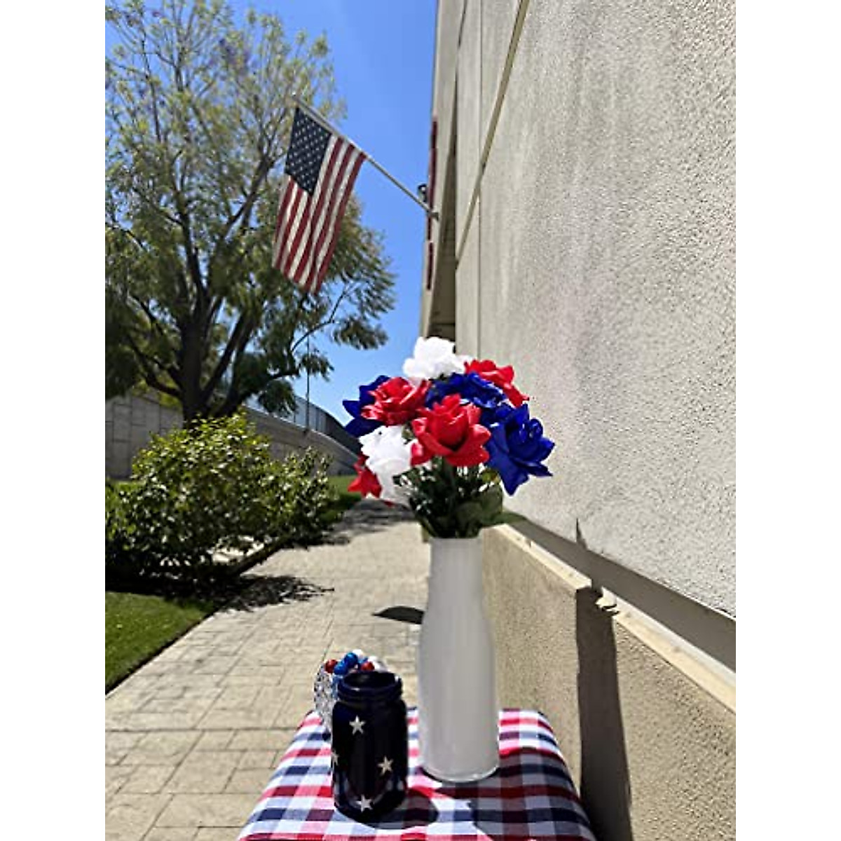 Admired By Nature Bush Artificial Full Blooming Flowers, Medium, 6. ABN_RD/WT/BL_Rose, 12 Count