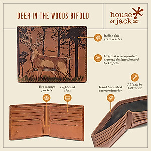 House of Jack Co. Deer In The Woods Bifold Wallet | Full Grain Italian Leather Mens Wallet | Classic Wallet For Men | Deer Hunter Mens Gift