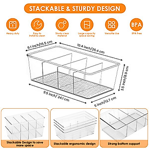 Pantry Organizers and Storage, Hronta 4 Pack Clear Storage Bins for Kitchen, Fridge, Cabinet Organization, 4 Compartment Organizer Bins for Snacks, Pouches, Spice Packets, Tea Bags