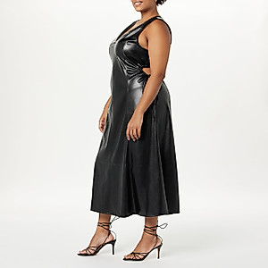 The Drop Women's Sabi Vegan Leather Cut-Out Midi Dress, Black, L