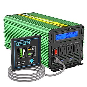 EDECOA 2000W Power Inverter 12V DC to 110V 120V AC 2000 Watts with Remote Control LCD Display USB 3 Outlets for Cars, Trucks, RVs, Rural Cabins