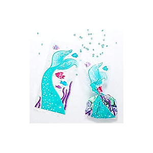 Unique Mermaid Party Cellophane Bags, 11" x 5" 20 Pcs, Clear
