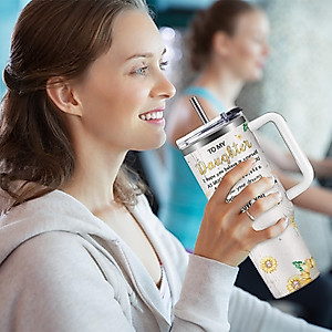 HYMONA Daughter Gifts from Mom Dad, 40oz Daughter Cup Tumbler with Handle, You Are My Sunshine Daughter Insulated Stainless Steel Travel Mug, Birthday Christmas Gifts for Daughter Coffee Travel Mug