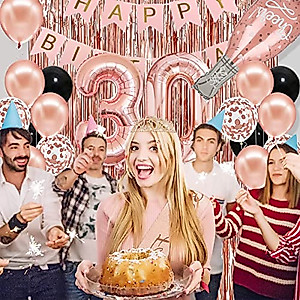 30th Birthday Decorations for Women Girl 30th Birthday Decorations for Her with Number 30 Balloons, Happy Birthday Banner, Bachdrop, Chreers Rose Gold Crown, 30 Sash for Women Birthday Supplies