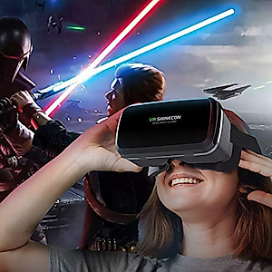 DLseego VR Headset Design for iPhone & Android Phone, Remote Controller 3D Glasses Goggles HD Virtual Reality Headset Comfortable Adjustable Distance for Phones 4.7-6.53inch -Black