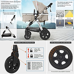 Cynebaby Baby Stroller, Convertible Bassinet Stroller for Newborn Infant Lightweight Pram Strollers with Snack Tray… (Khaki)