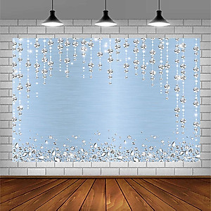 SENDY 7x5ft Light Blue Diamonds Party Backdrop for Photography Birthday Party Decorations Wedding Bridal Shower Engagement Ceremony Banner Glitter Shiny Diamonds Background Photo Booth Studio Props