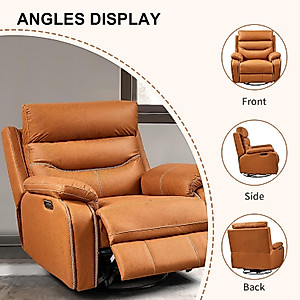 HLTIHOME Electric Dual Okin Motor Rocking and 240 Degree Swivel Single Sofa Seat Recliner Chair Infinite Position,Head Rest with Power Function, XL, Brown