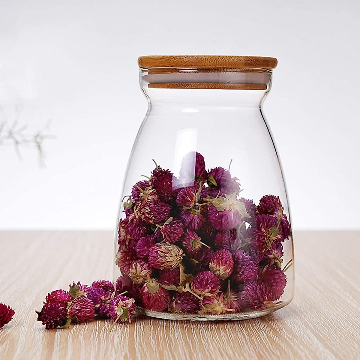 MARTVIA 1150 ML Glass Food Storage Containers with Airtight Bamboo Lid, Thickened Coffee Storage Jars for Home Kitchen, Pantry Tea, Spices, Snack,Salt,Grains,Pasta,Candy, DIY Handmade (1150 ML Set of 1)