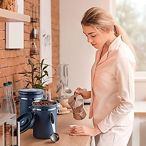 RODDEN Airtight Coffee Canister 22OZ Stainless Steel with Date Tracker, Measuring Scoop, CO2 Releasing Valves, Kitchen Food Storage Contanier, 1800ml