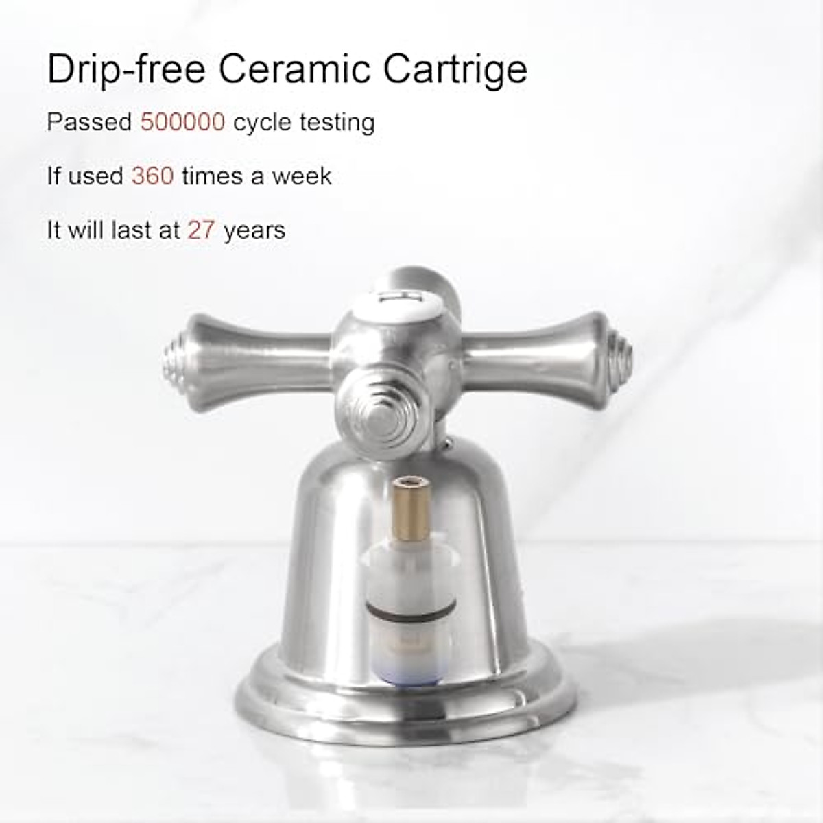 RKF Faucet- Replacement Classic Cross Knobs Handles with Valve Faucet Accessory Faucet Parts Faucet Kit Brushed Nickel W033