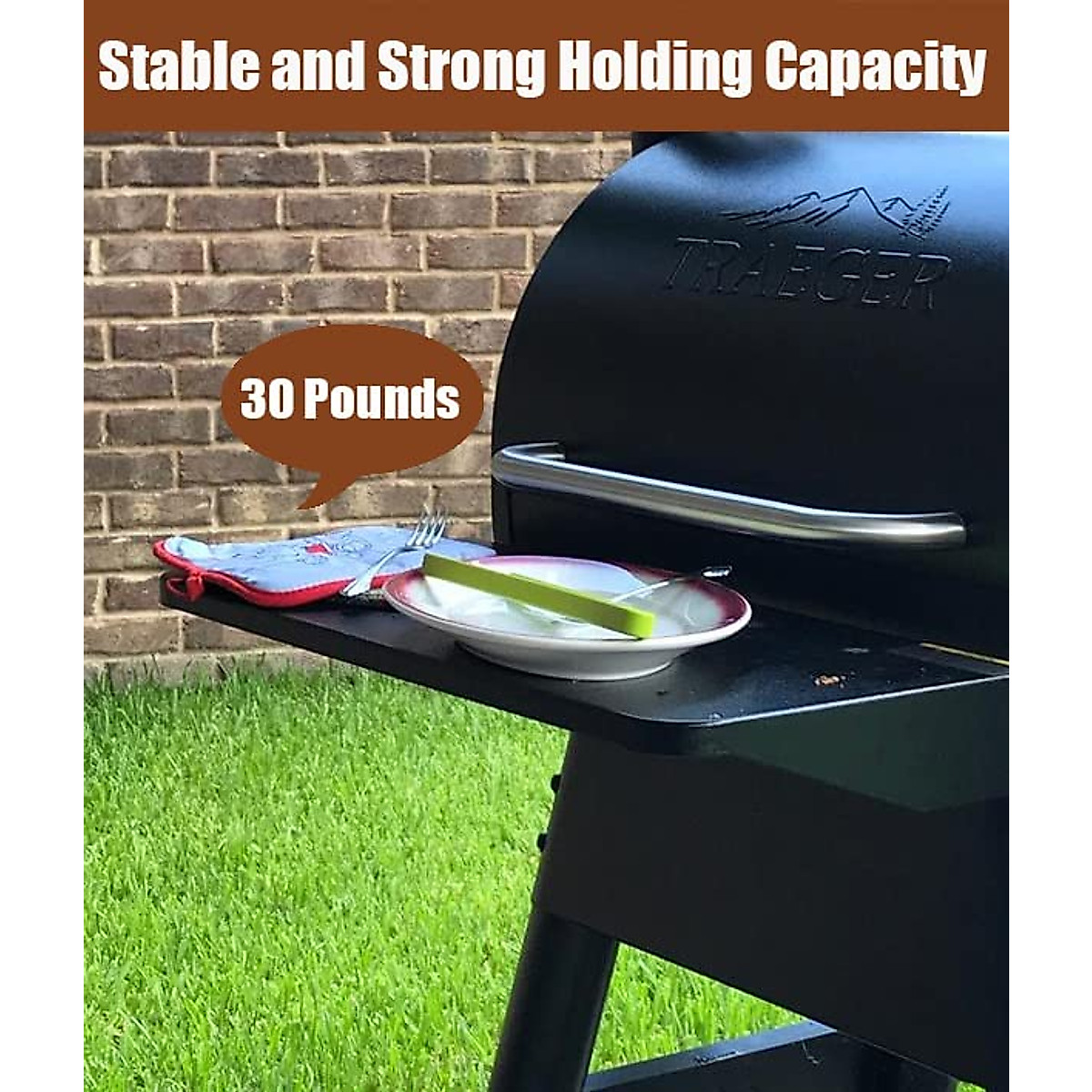 QuliMetal Gill Folding Front Shelf for Traeger Pro 22, Pro 575 and Ironwood 650 Series, Grill Accessories for Traeger Pellet Grills BAC362 Folding Shelf, 25 x 12 Inches