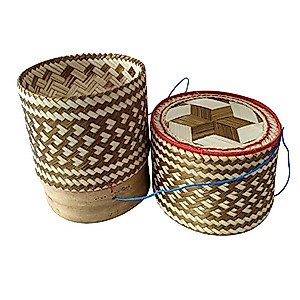 Bamboo Sticky Rice Serving Basket Handmade ''KRA-Tip'' Thai Laos Traditional Weave Wickerwork with Vegetable Based Dye Serving Travel Picnic Keeping Sticky Rice After Steaming Keep Sticky Rice Warm
