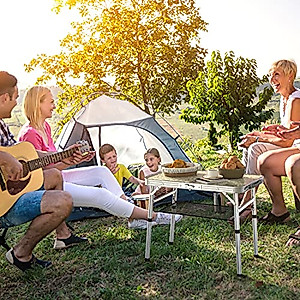 Sportneer Camping Table, Adjustable Height Small Folding Table with Mesh Layer Portable Camp Tables with Aluminum Legs for Outdoor Camp Picnic Beach BBQ Cooking (23.6" L x 15.7" W (3 Height))