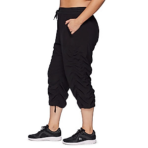 RBX Women's Plus Size Lightweight Woven Drawstring Capri Pant Jet Black 2X