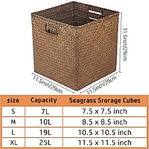 Ululusky Seagrass Basket Storage 10.5"x10.5" - 4 Pack Nesting Storage Baskets for Shelves,Wicker Woven Cube Storage Basket for Shelf 11.5"x11.5",Bedroom, Living Room,Laundry,Pantry,Shelves