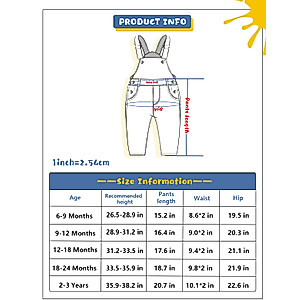 KIDSCOOL SPACE Baby Boy Girl Jean Overalls,Toddler Slim Cute Denim Dungaree,Blue,12-18 Months