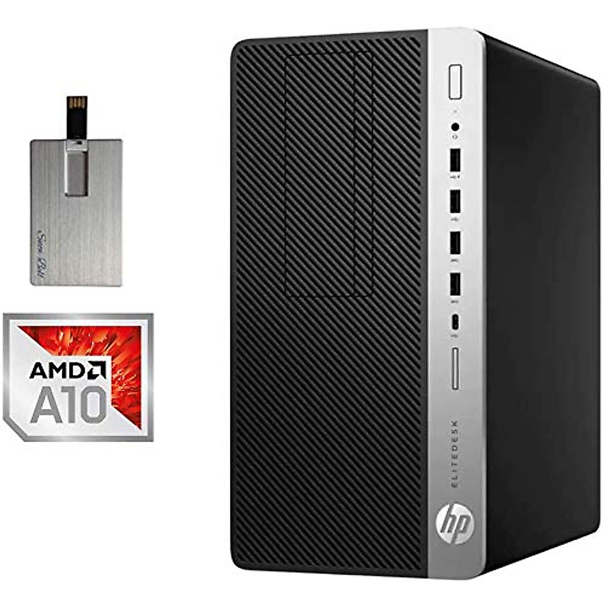 HP 2020 EliteDesk 705 G4 Microtower Desktop Computer, AMD PRO A10-9700 Processor, 8GB DDR4 RAM, 500GB HDD, AMD Radeon R7 Graphics, Keyboard+Mouse, VGA, Win 10 Pro, Black, 32GB Snow Bell USB Card