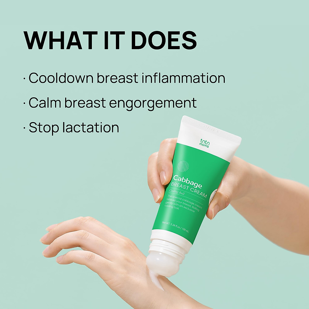 tntnmom's Cabbage Breast Cream 3.38 Oz with Special Cooling Ball applicator | For Engorgement, Mastitis, Stop Lactation | Trusted by Korea Mother, Breastfeeding Essencial