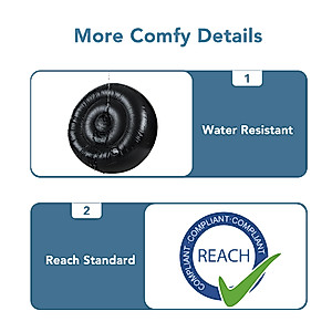 Codi Outdoor Pouf Ottoman, Inflatable Ottomans for Patio, Porch and Beach, Water Repellent Round Foot Rest with Handle, D21'' x H9'', Black and White