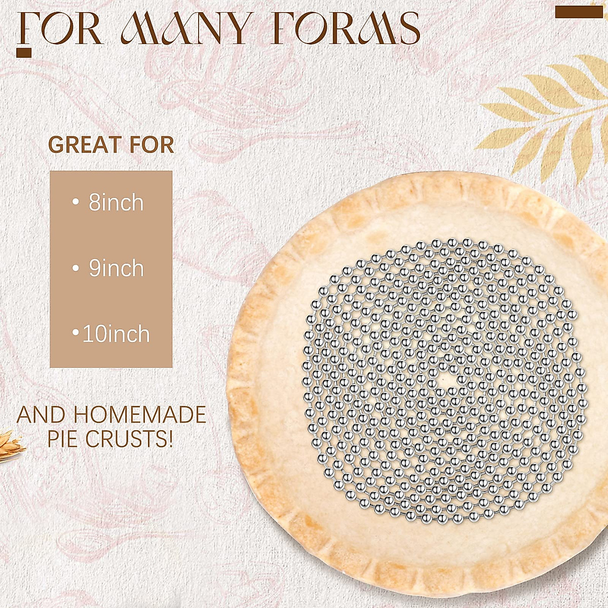 Ferraycle 2 Pieces Pie Weights for Baking Pie Crust Weights Chain Stainless Steel Baking Beads Pie Weights for Dough Kitchen Cooking (6 Ft, 10 Ft)