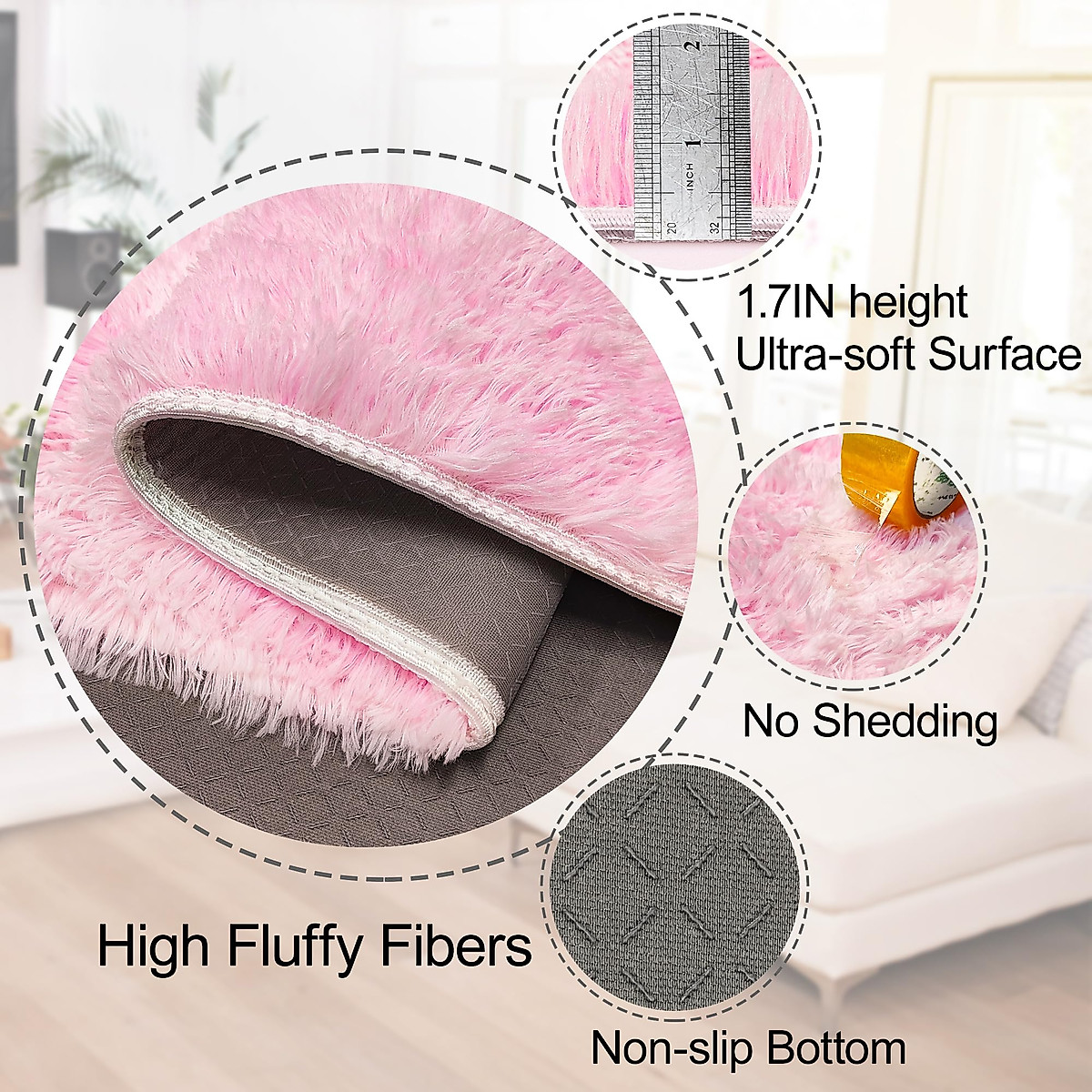 TENNOLA Small Bedside Pink Area Rug 2x3 ft Rug for Bedroom Shaggy Throw Rugs for Dorm Rug, Soft Shag Carpet for Kids Room, Plush Comfy Fluffy Bedside Rug for Home Decor Aesthetic