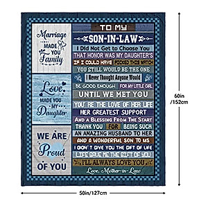 Son in Law Gifts from Mother in Law, Son in Law Gifts, Gifts for Son in Law Throw Blanket 60"x50", Son in Law Birthday Gifts, Son in Law Gift Ideas for Christmas Wedding Anniversary Father's Day