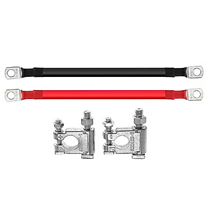1/0 AWG Gauge Battery Cable 0 Gauge Power Inverter Cables with 3/8 Inch lugs for Solar Marine RV Car Truck Tractor Motorcycle (1FT, 1 red+1 black cable)