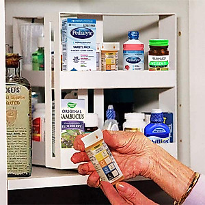 Rotating Spice Rack Plastic Seasoning Spice Jar Rack Storage 2 Tier Pull Out Kitchen Cabinet Organiser Slide Salt Bottle Box Holder Shelf Counter Spice Stand Multi-Function Pantry Door Storage - White