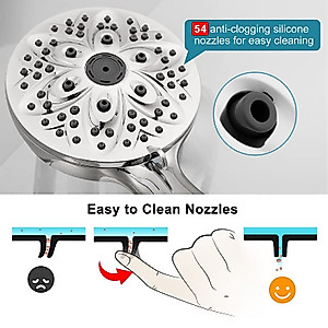 JDO Shower Head with Handheld, High Pressure Handheld Shower Head 6 Settings, Detachable Shower Head Set with Stainless Steel Hose and Shower Bracket (Chrome)