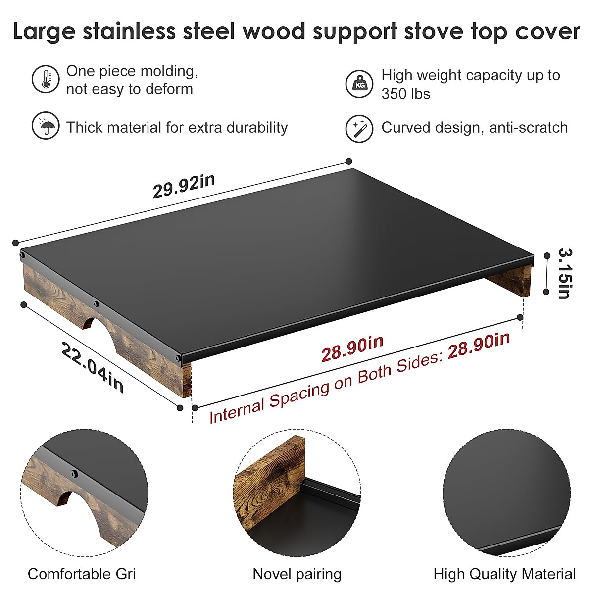 HOYRR Noodle Board Stove Cover, Stove Top Cutting Board, Stove Top Cover with Wooden Handle, Stove Top Covers for Electric Stove and Gas Stove, Gas Stove Cover, Internal Spacing on Both Sides/28.90in