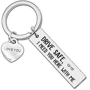 Christmas Gift For Stocking Stuffer Men Women Drive Safe Keychain Gifts for Men Boyfriend - I Need You Here With Me Driver Keyring From Daughter Son Wife Girls Birthday Christmas Anniversary