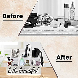 Rustic Wood Farmhouse Bathroom Hair Tool Organizer - Makeup Organizer - Vanity Tray - Vanity Organizer for Bathroom Counter - Hair Dryer Holder - Blow Dryer Holder - Bathroom Counter Tray 12" x7”