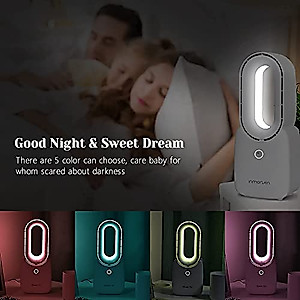 INMORVEN 4400mAh Bladeless Fan, Portable Desk Fan with Night Light, 11.8 Inch Personal Cooling Fan with 4-Speed Options, Small Desktop Rechargeable Quiet Table Fan for Home Bedroom Office