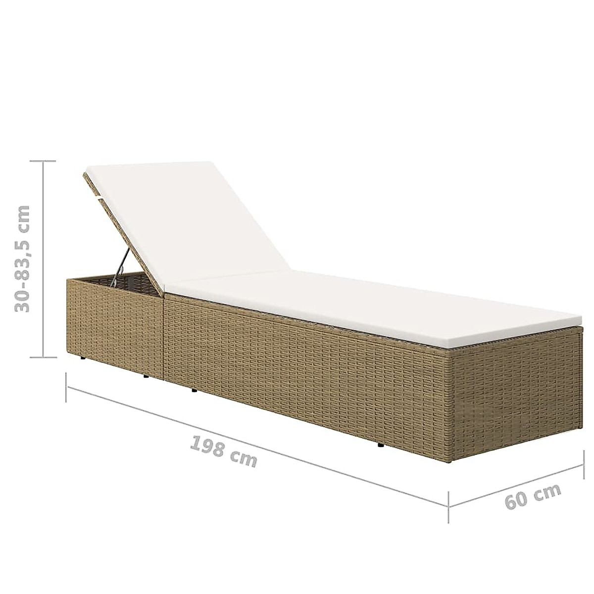 vidaXL Adjustable Sunlounger in PE Rattan and Powder-Coated Steel - Outdoor Patio Sunbed with Thick Padded Cushion – Weather Resistant & Lightweight - Brown and Cream White