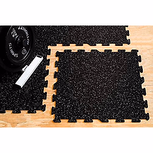 American Floor Mats Sport 8mm Heavy Duty Rubber Flooring - Interlocking Rubber Tile (23" x 23") Solid Black 11'6" x 15'4" Set (176 square feet)