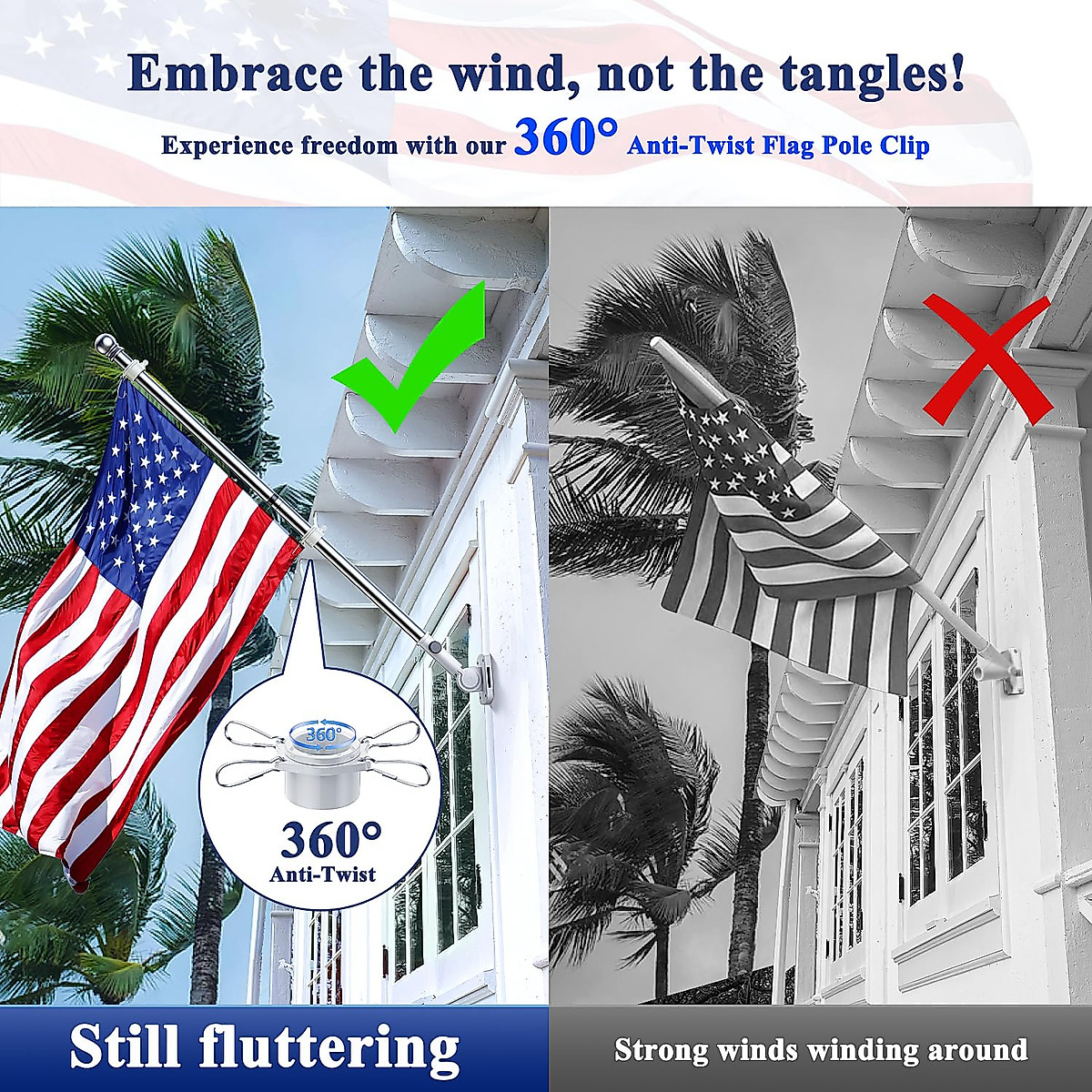 PHITRIC 6 FT Flag Pole for Kit, Tangle Free Spinning Weather Resistant Rustproof Stainless Steel Flagpole Suitable for 3x5 Heavy Garden Flag 1" Dia Flag Pole for House or Outdoor Wall-Mounted