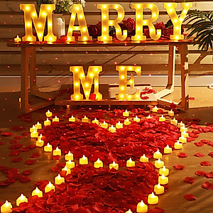 Fumete Marry Me Letter Lights, Night Light Decoration with 4000 Pcs Rose Petals, 72 Pcs Romantic Candles, USB Powered for Valentine Engagement Wedding(Red)