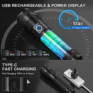 QOPOYU LED Rechargeable Flashlights High Lumens Flash Light, 990,000 Lumens Super Bright Powerful Tactical Flashlight, 5 Modes IPX6 Waterproof Handheld Flashlights for Camping Emergencies (2 Pack)