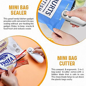 KITCHNEED'S MINI BAG SEALER, Preserve Freshness and Reduce Food Waste,2-in-1 Sealer & Cutter, Rechargeable, Quick and Easy.