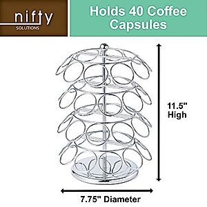 Nifty K Cup Holder – Compatible with K-Cups, Coffee Pod Carousel | 40 K Cup Holder, Spins 360-Degrees, Lazy Susan Platform, Modern Chrome Design, Home or Office Kitchen Counter Organizer