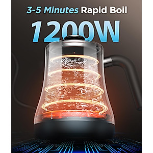 Gooseneck Electric Kettle with Temperature Control, 27oz/0.8L Fast Heat Electric Kettle for Pour Over Coffee/Tea, Auto Shut Off & Boil-Dry Protection, 4hrs Keep Warm, Stainless Steel Inner,Matte Black