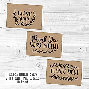24 Rustic Kraft Thank You Cards With Envelopes, Great Note For Adult Funeral Sympathy or Gift Gratitude Supplies For Grad, Birthday, Baby or Country Bridal Wedding Shower For Western Boy or Girl
