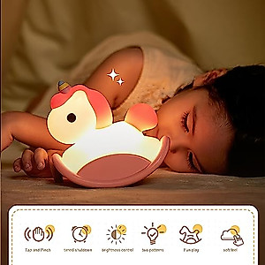 Kettalk Rocking Horse Night Light, Silicone Dimmable Nursery Nightlight LED Squishy Night Lamp with Timing,USB Rechargeable Bedside Touch Lamp for Kids Bedroom (Pink)