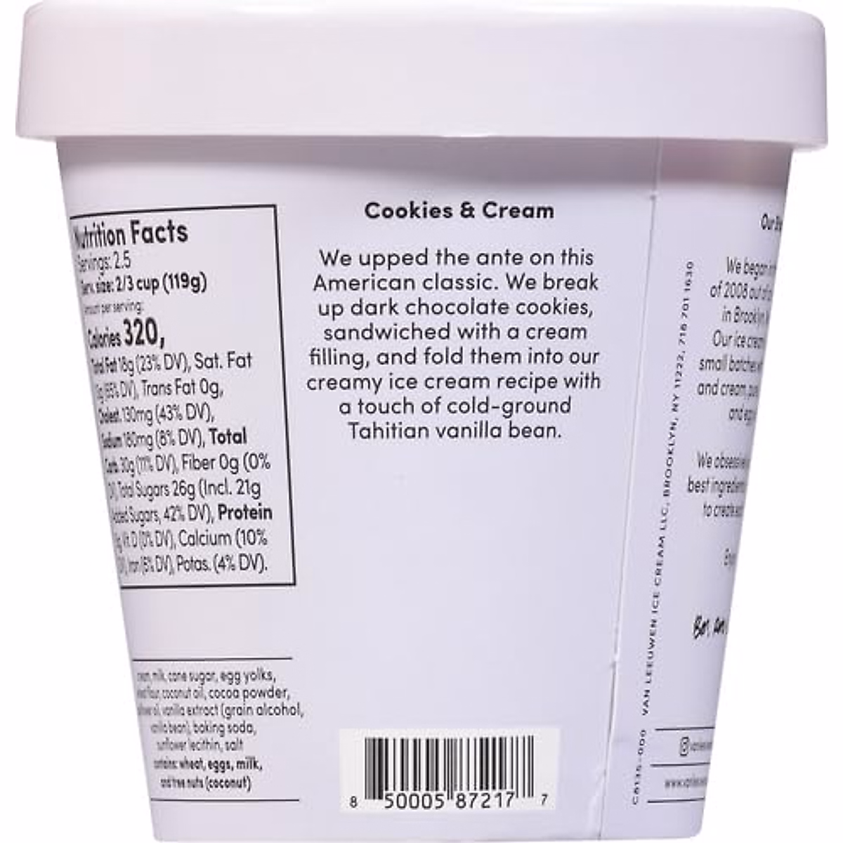 Van Leeuwen Premium Cookies & Cream French Ice Cream, 14 oz (Frozen)