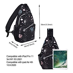 MOSISO Sling Backpack, Travel Hiking Daypack Galaxy Rope Crossbody Shoulder Bag, Black