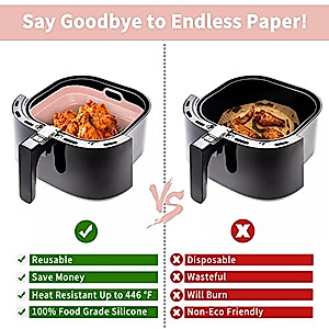 OUTXE 2-Pack 8inch Foldable Square Silicone Air Fryer Liners for 4QT to 6QT Reusable Air Fryer Insert Silicone Air Fryer Cover Easy Cleaning for Oven Accessories (Grey+Pink)