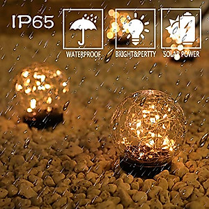 Garden Solar Lights, 2 Packs Cracked Glass Ball Solar Ground Lights Waterproof Warm White LED for Pathway Patio Yard Lawn Outdoor Decor 3.9Inch